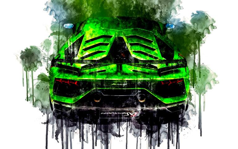 Car 2019 Lamborghini Aventador SVJ 3 1 cars watercolor painting ...