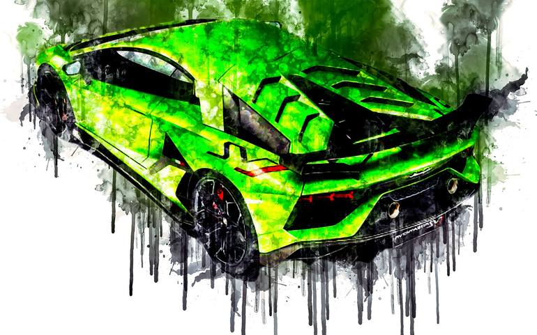 Car 2019 Lamborghini Aventador SVJ 6 1 cars watercolor painting ...