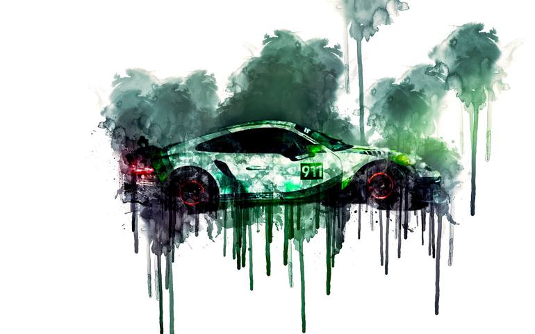 Car 2019 Porsche 911 GT3 R 3 1 cars watercolor painting colorful art ...
