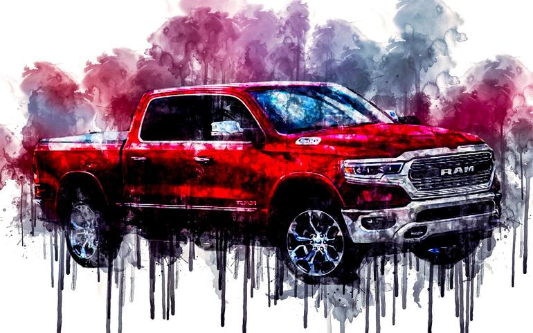 Car 2019 Ram 1500 Limited Crew Cab 2 1 cars watercolor painting ...