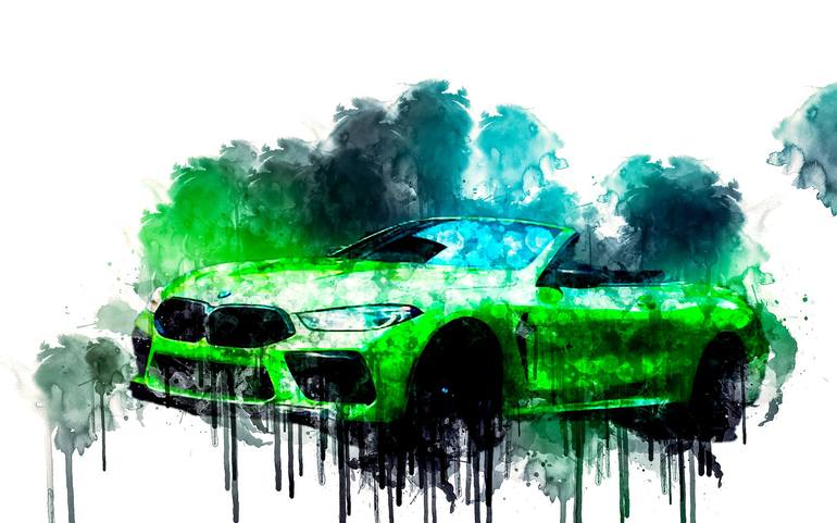 Car Car 2020 BMW M8 Competition Cabrio 2 1 cars watercolor painting ...