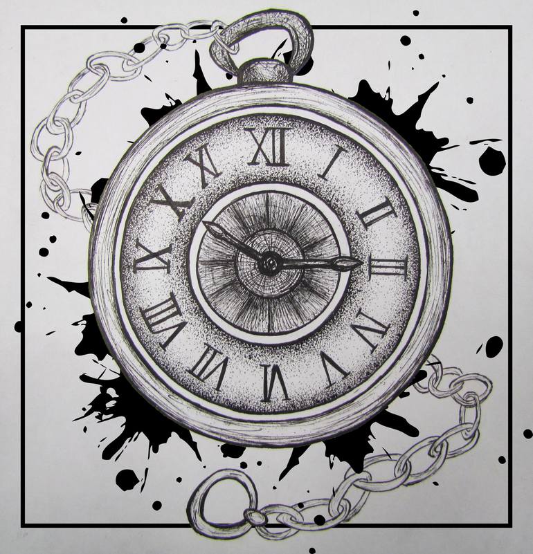 Time Spills Like Ink Drawing by Emily Campbell | Saatchi Art