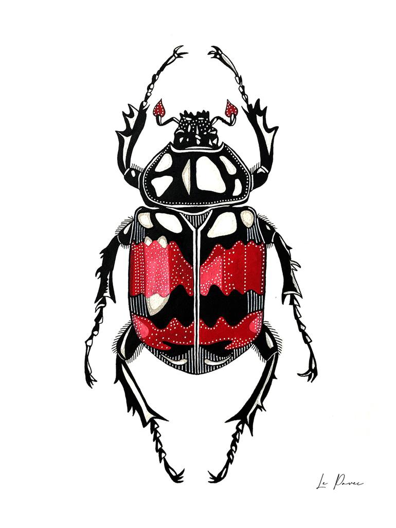 Scarabée rouge et noir Drawing by Solene LEPAVEC | Saatchi Art