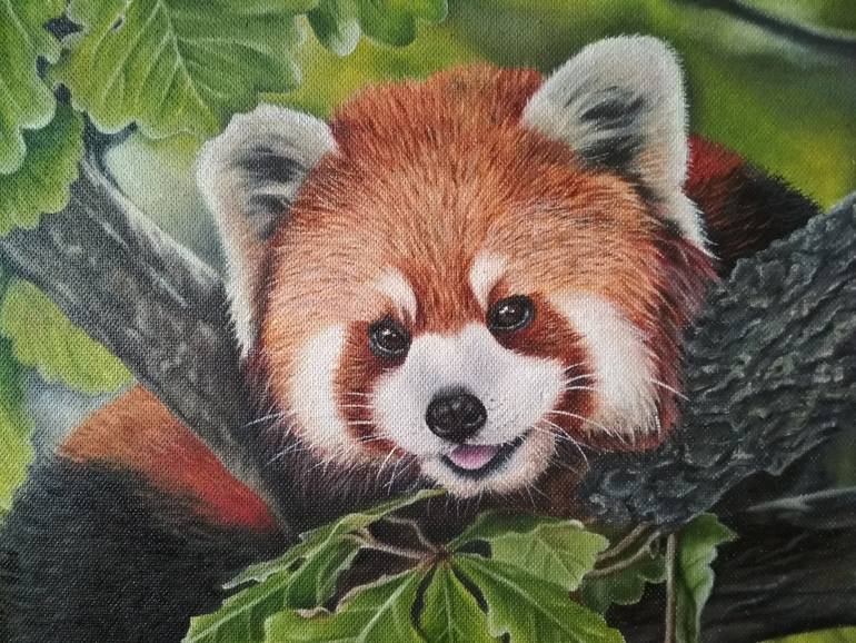 Small red panda Painting by Elena Kozyutenko | Saatchi Art