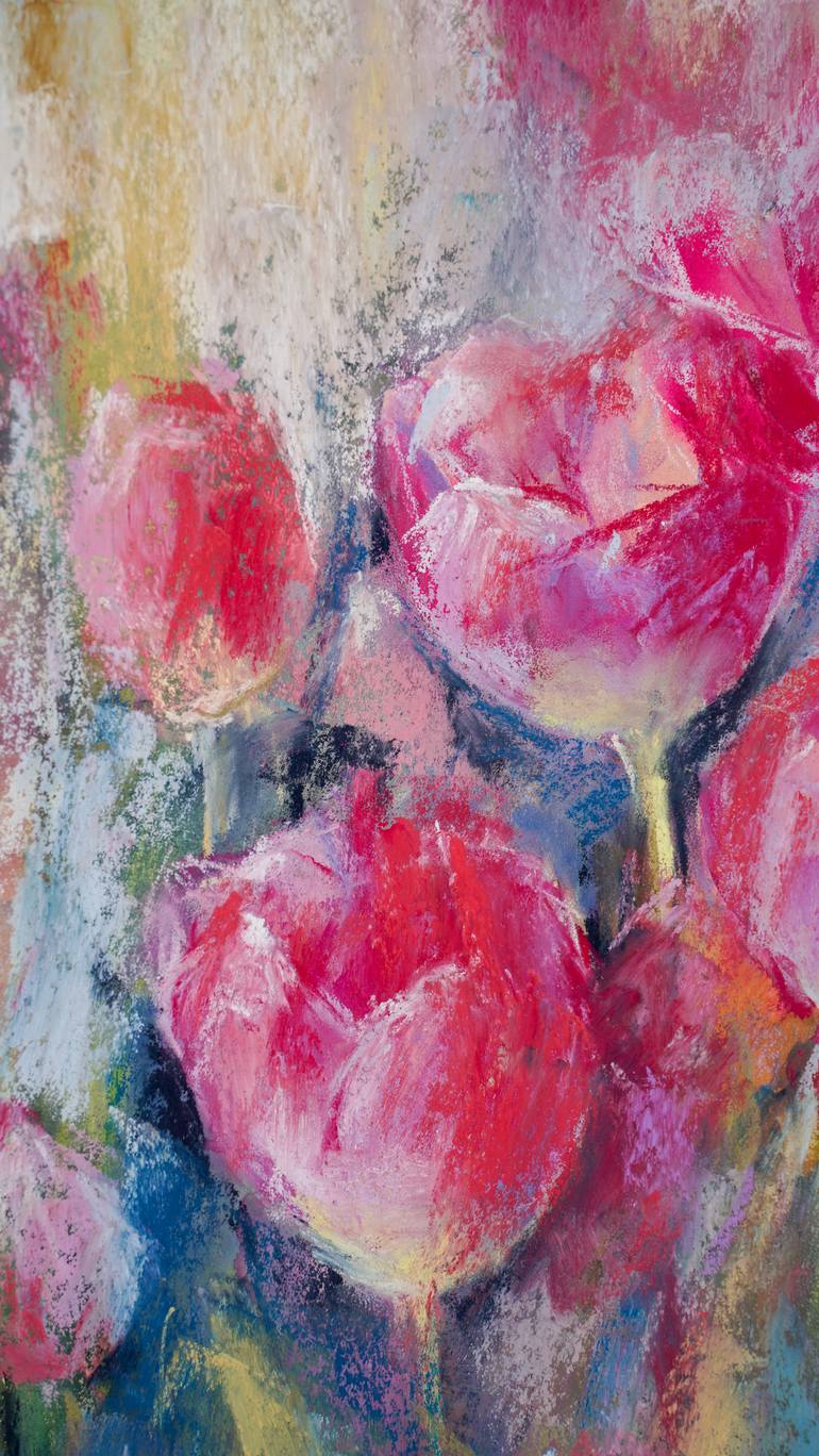 Pink tulips. Pastel drawing. Drawing by Olga Orlova | Saatchi Art