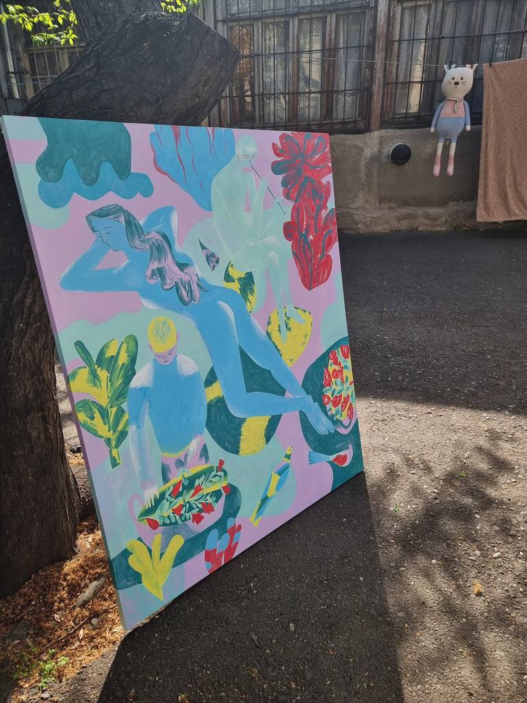 birds and two baskets of flowers Painting by Aleksandr Biruk | Saatchi Art