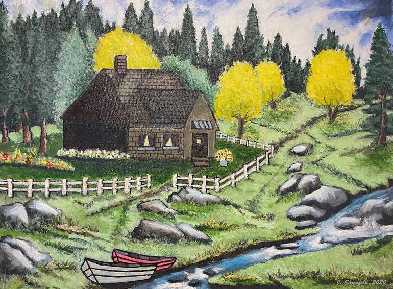 Cabin in Autumn (MAKE OFFER!) Painting by John Ehrenfeld | Saatchi Art