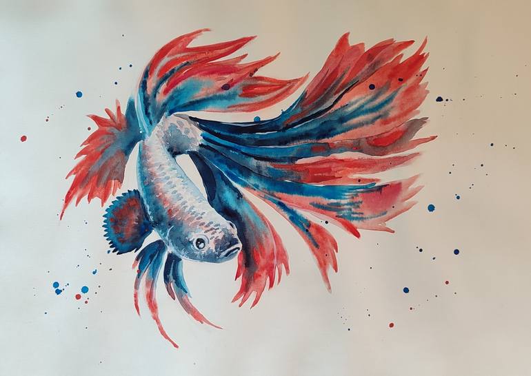 Red and blue fish Painting by Maria Mezhina | Saatchi Art