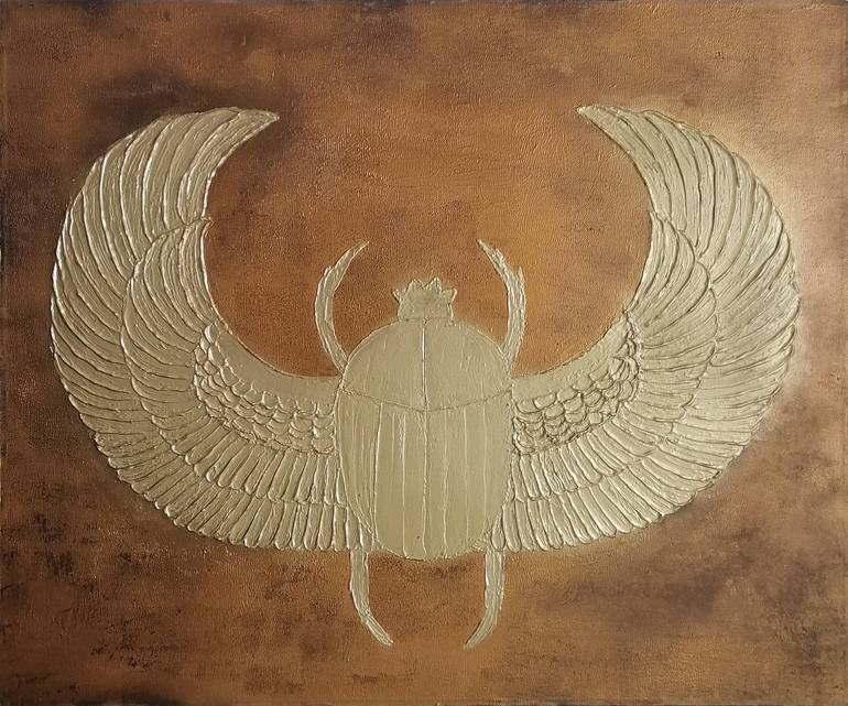 Golden scarab Painting by Jevika Jevika | Saatchi Art