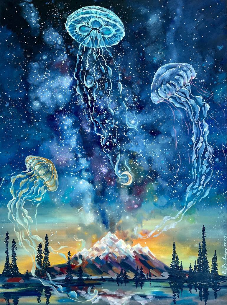 Jellyfish catchers Painting by Elena Ramburger | Saatchi Art