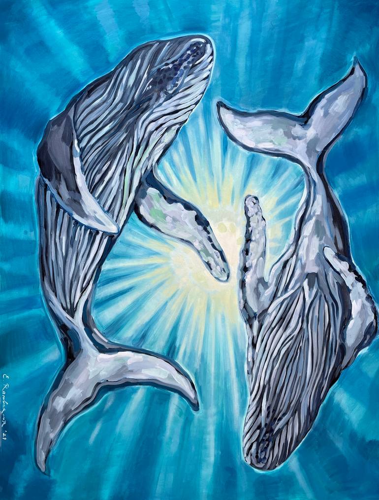 Two whales Painting by Elena Ramburger | Saatchi Art