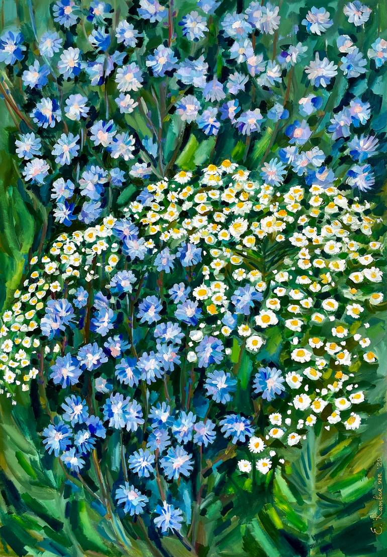 Chamomile and succory Painting by Elena Ramburger | Saatchi Art