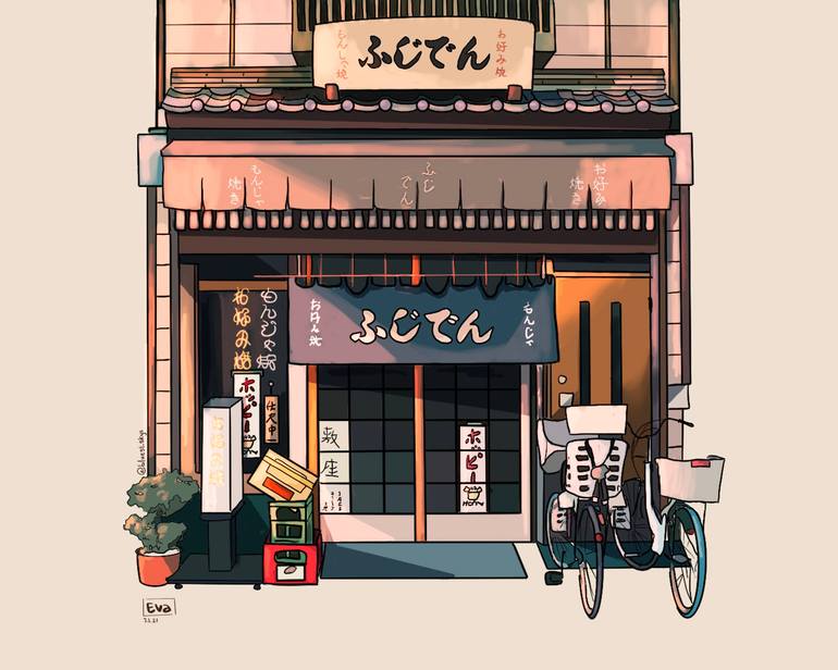Japanese Pancake Shop Mixed Media by Eva V | Saatchi Art