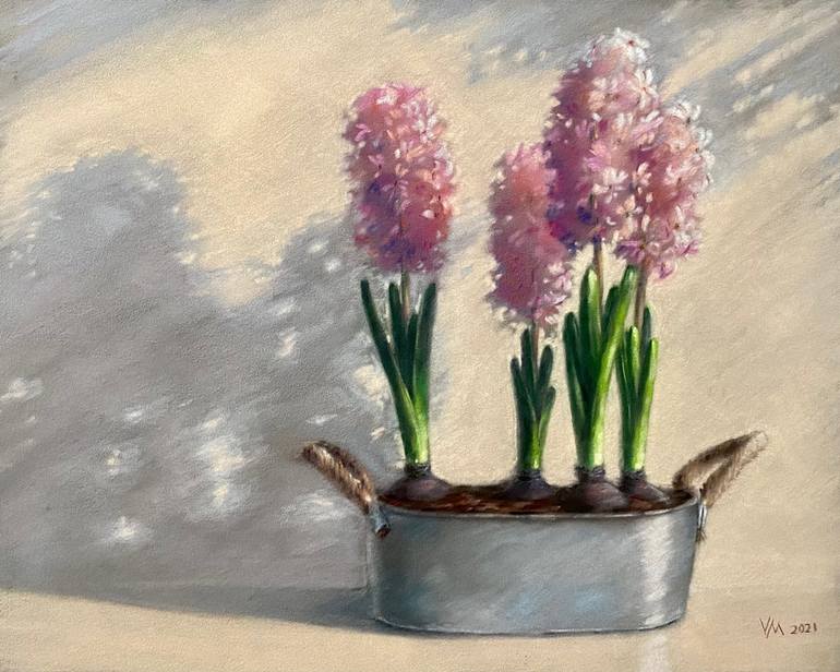 Pink hyacinths Drawing by Maria Vasilevich | Saatchi Art