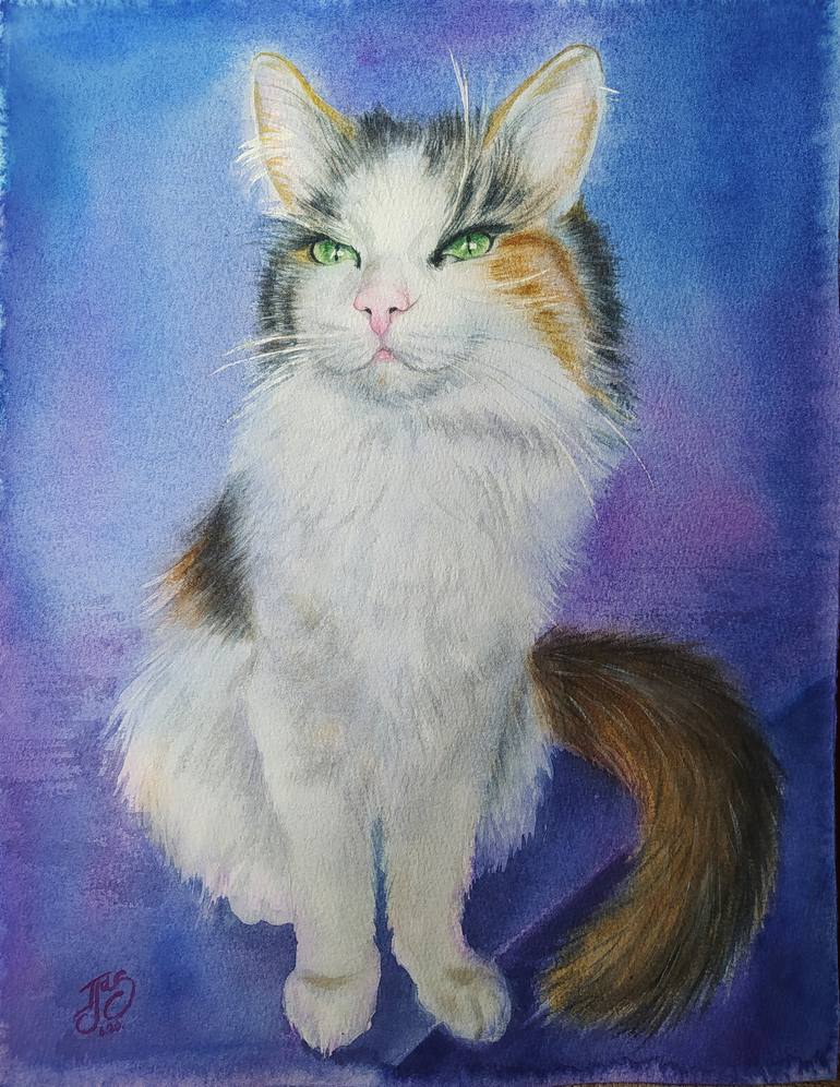 Cat Chiki Domestic cat Animals Watercolor Painting by Elena ...