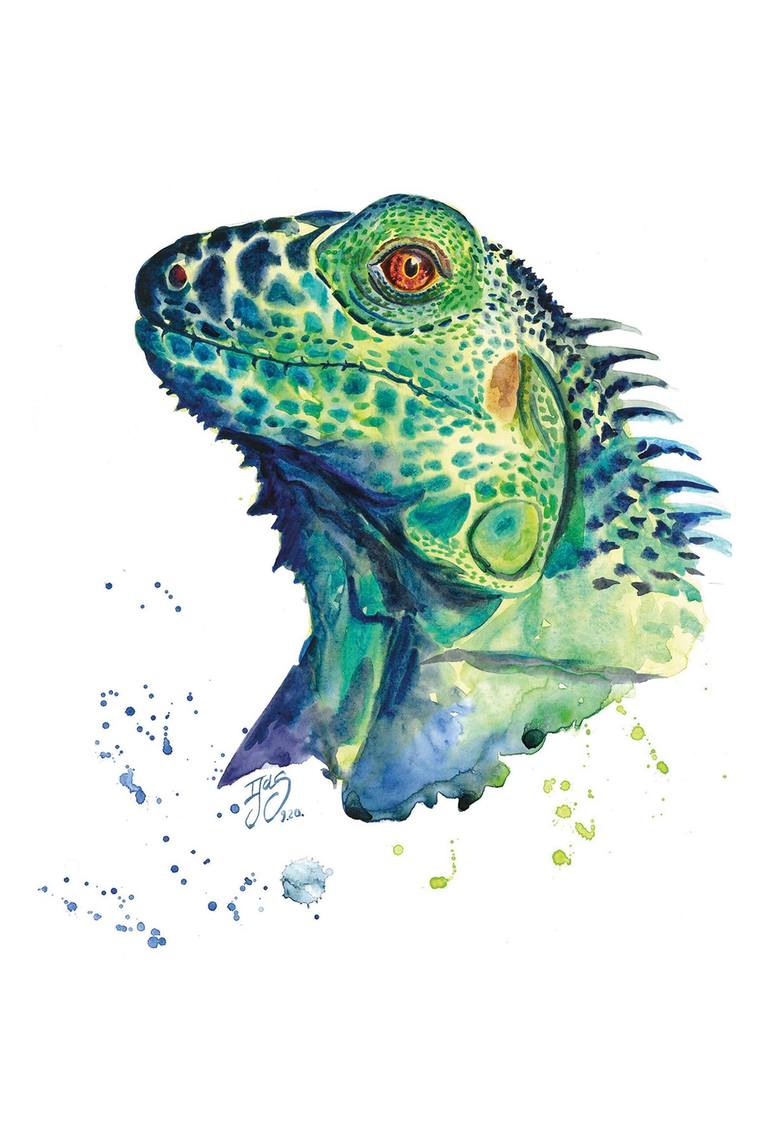 Reptile Lizard Dragon Iguana Wild Animals Watercolor Painting by Elena ...