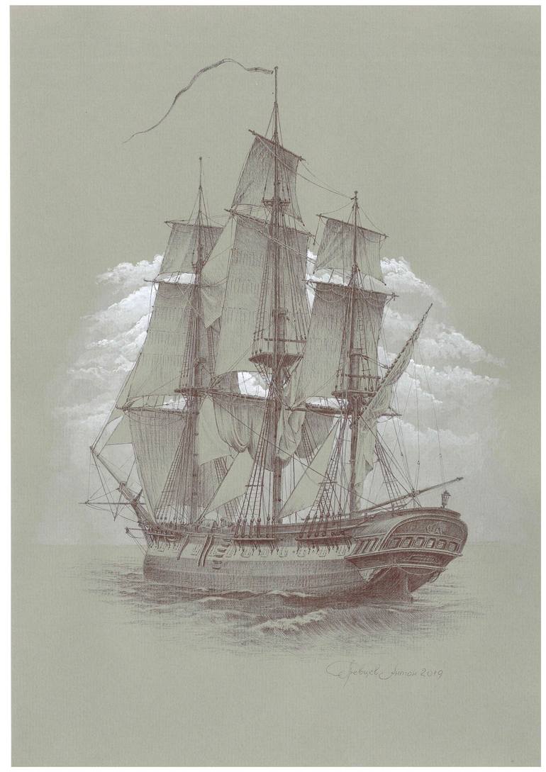 Drawing of a sailing ship (graphics) Printmaking by Anton Grevtsev ...