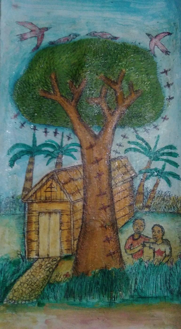 green village Painting by Lanjar Jiwo | Saatchi Art