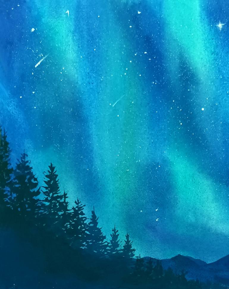The Sway of Northern Lights 2 Painting Painting by Lubna Khan | Saatchi Art