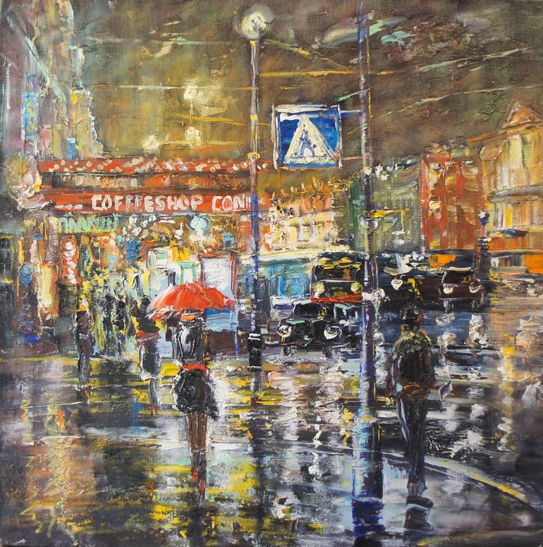 Night city Painting by Alexandr Nikitin | Saatchi Art