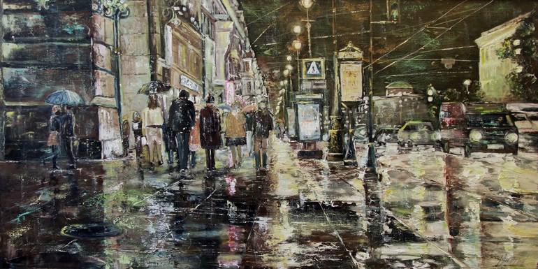 Walk along Nevsky Prospekt Painting by Alexandr Nikitin | Saatchi Art