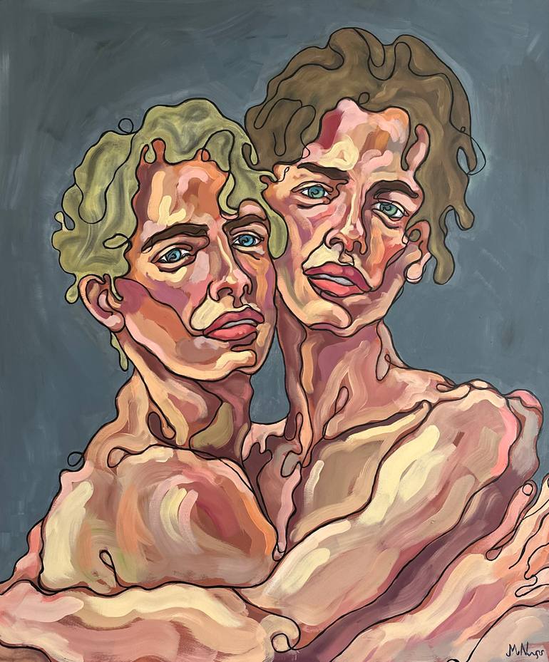 Male lovers, gay couple painting Painting by Emmanouil Nanouris ...