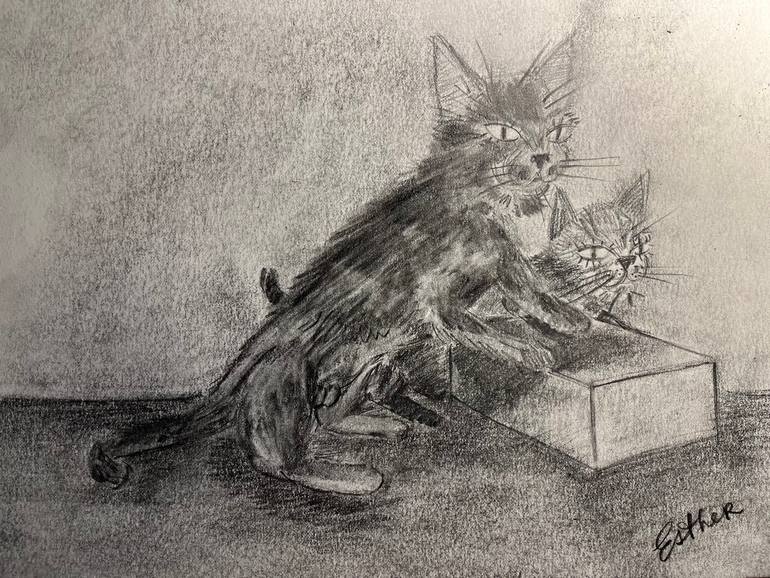 Portrait of us besides our box Drawing by Esther Suzanne Scott - Mackay | Saatchi Art