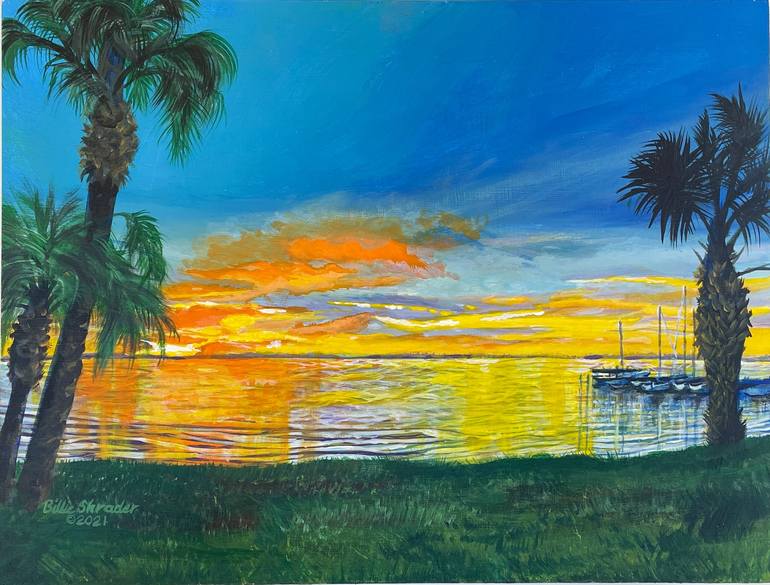 Sunset on Water Painting by Billie Shrader | Saatchi Art