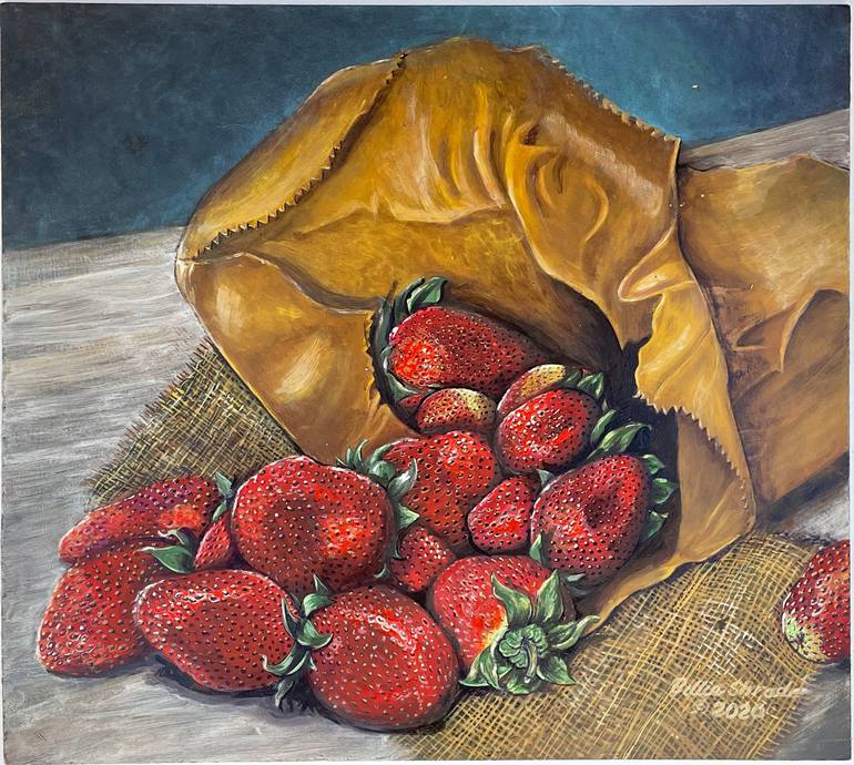 Bag of Strawberries Painting by Billie Shrader | Saatchi Art