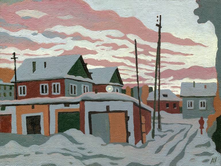 Winter evening. City landscape. Sunset. Middle Ural Painting by Vadim ...