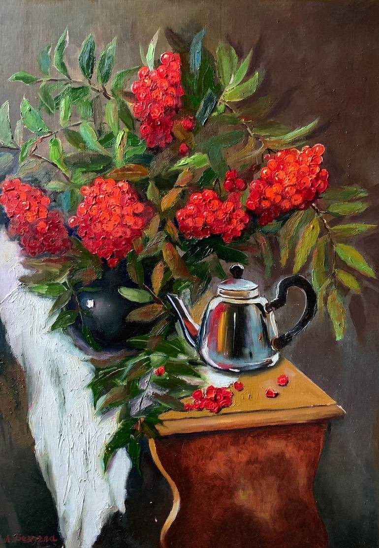 Red rowan Painting by Lyudmila Bezuglaya | Saatchi Art
