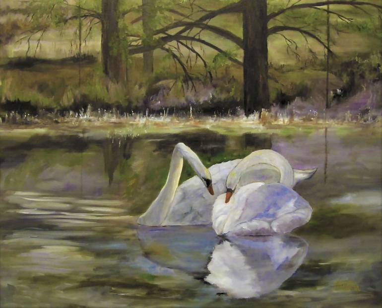 Two Swans Painting by Michael Hartstein | Saatchi Art