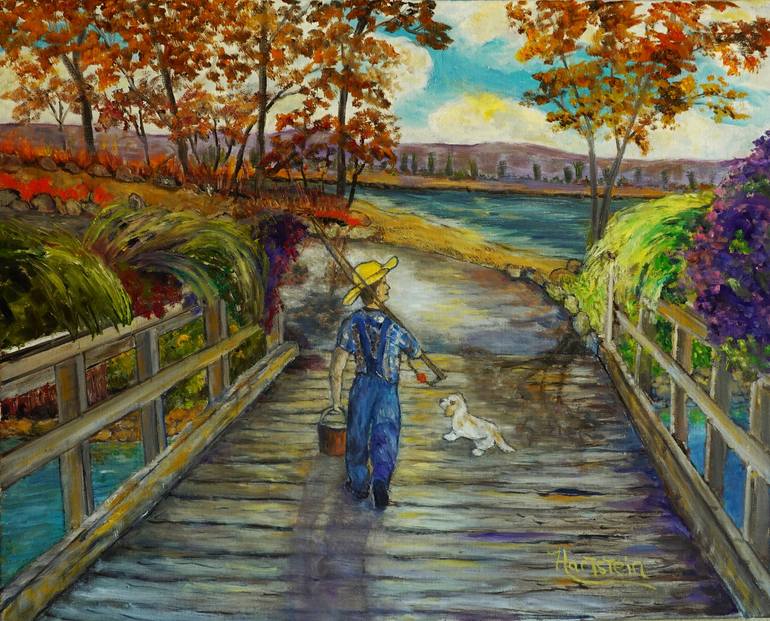 A Boy, A Dog and Summer Painting by Michael Hartstein | Saatchi Art