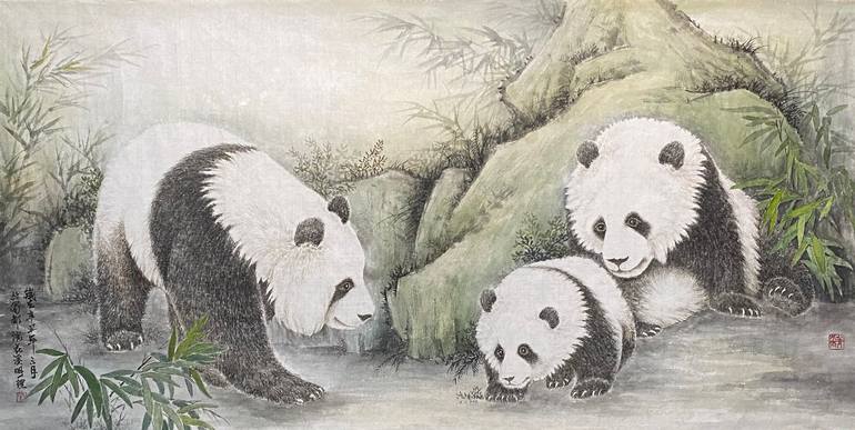 Panda Family Painting by Li Ming | Saatchi Art
