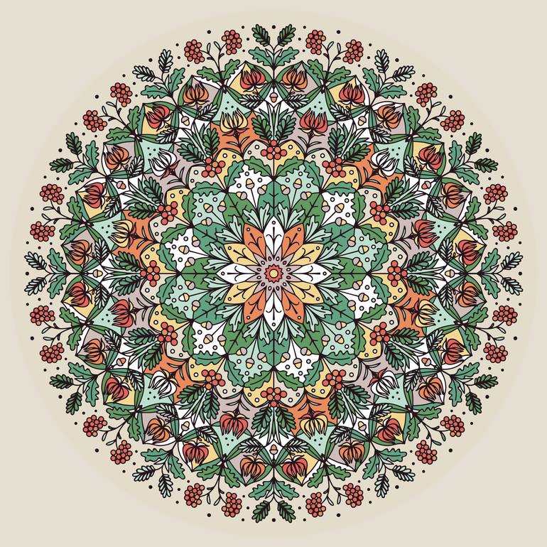 Viburnum and acorns - beauty and wisdom Drawing by Agere Art | Saatchi Art