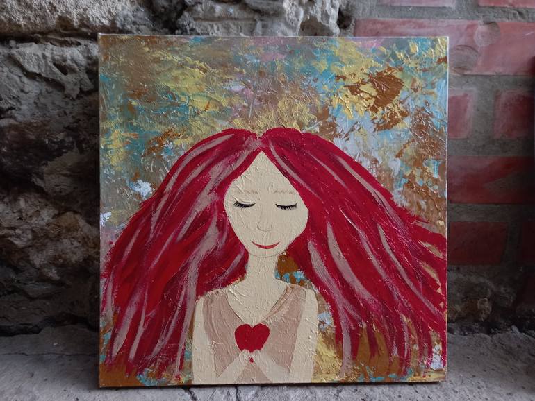 A woman with a heart Painting by Katja Katjabugatti | Saatchi Art