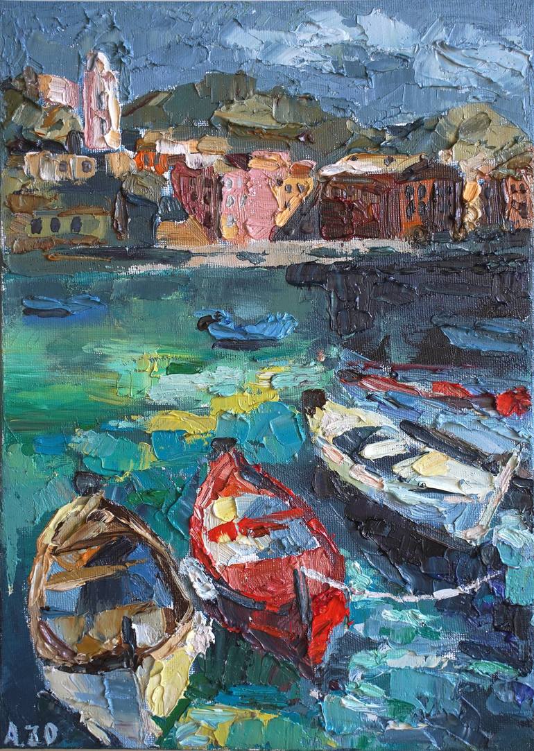 Italian landscapes. Boats in the lagoon. Painting by Alena Zolotareva ...