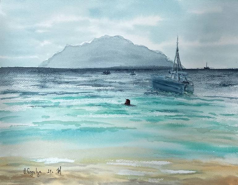 Beach in the Seychelles Painting by Olga Gogulya | Saatchi Art