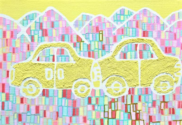 Twin Yellow Cars Painting by hanji Park | Saatchi Art