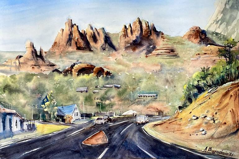 Welcome to Sedona - original landscape watercolour Painting by Anna ...