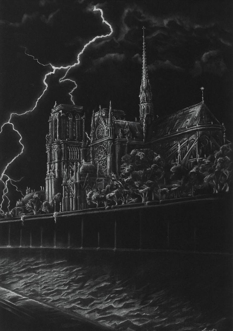 Notre Dame de Paris. Quasimodo. Drawing by Nikolai Vishnevsky | Saatchi Art