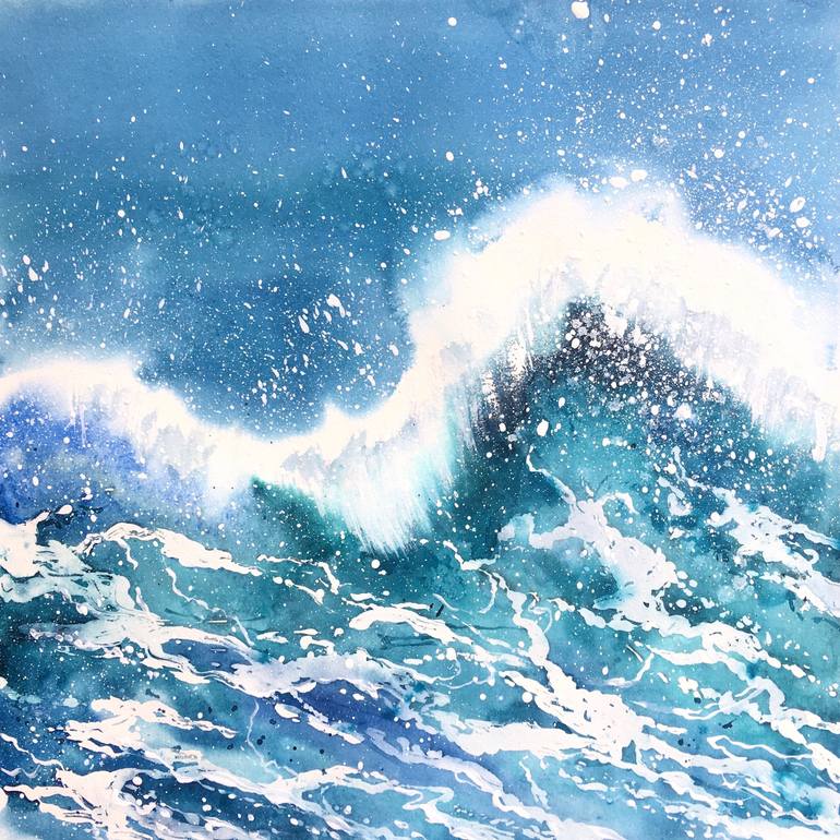 Sea wave with splashes and drops. Painting by Evgeniya Mokeeva ...