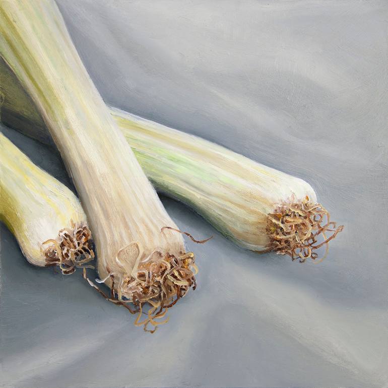 Three Leeks Painting by rachel hebert | Saatchi Art