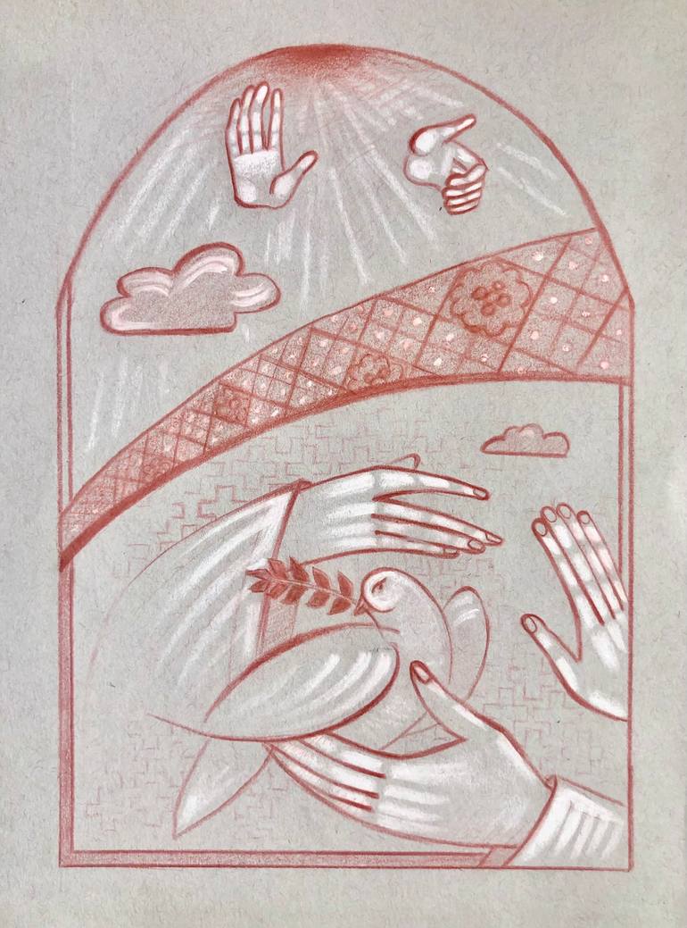 «THE SOWN FIELD» SMALL CONTEMPORARY SANGUINE DRAWING Drawing by Yuliia ...