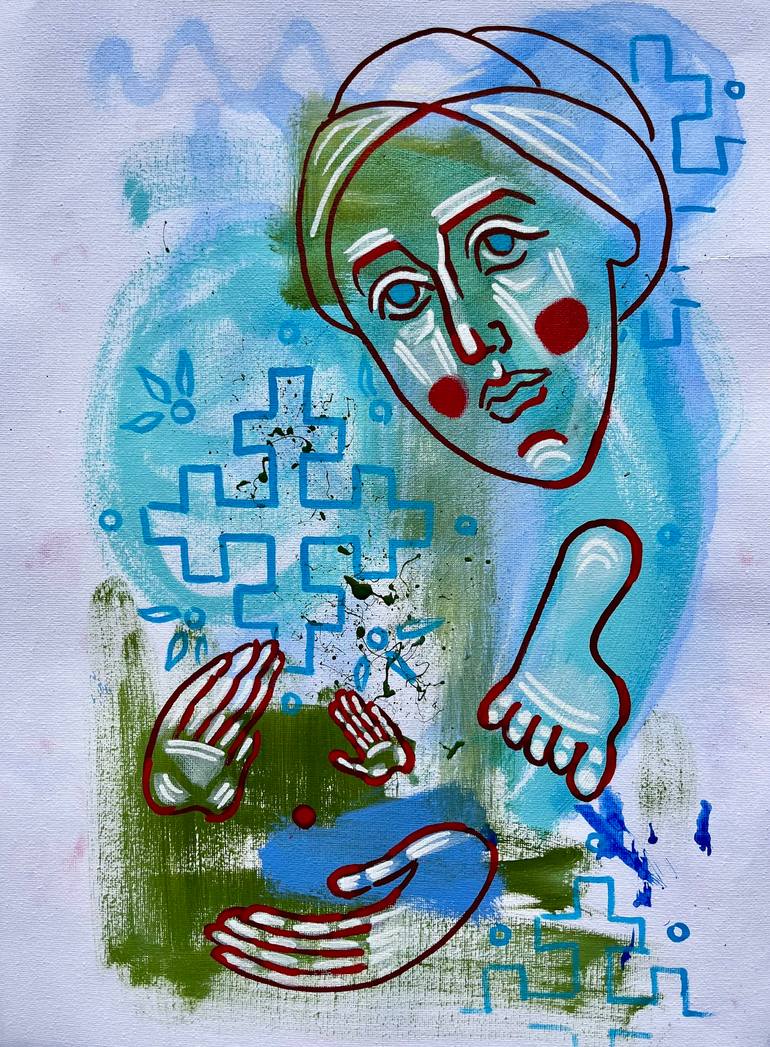 Abstract blue portrait Painting by Yuliia Chaika | Saatchi Art