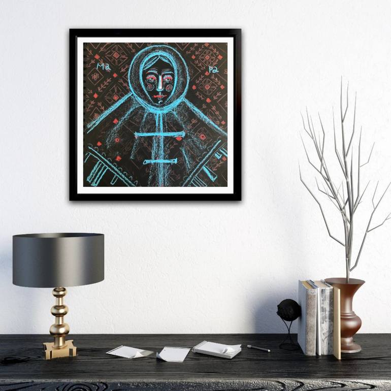 “Mara” small blue Drawing by Yuliia Chaika | Saatchi Art