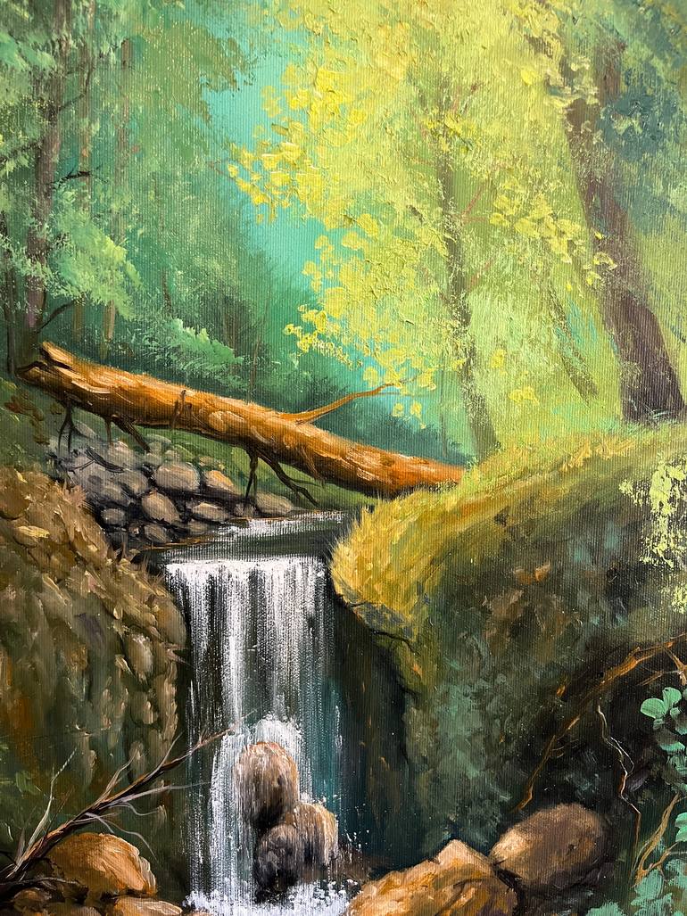Forest waterfalls Painting by Dragan Nikolić | Saatchi Art