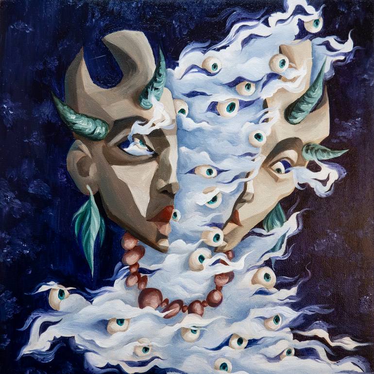 Surrealist Mask Painting by Meredith Schneider | Saatchi Art