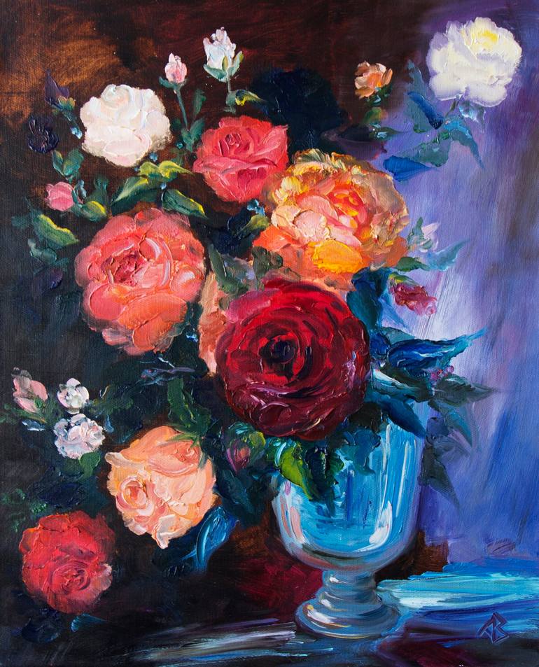 Roses in a Crystal Vase Painting by Anna Butko | Saatchi Art