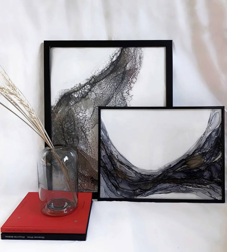 Easy tree diptych - 50x70 cm, ink, black, graphics, holiday gift ...